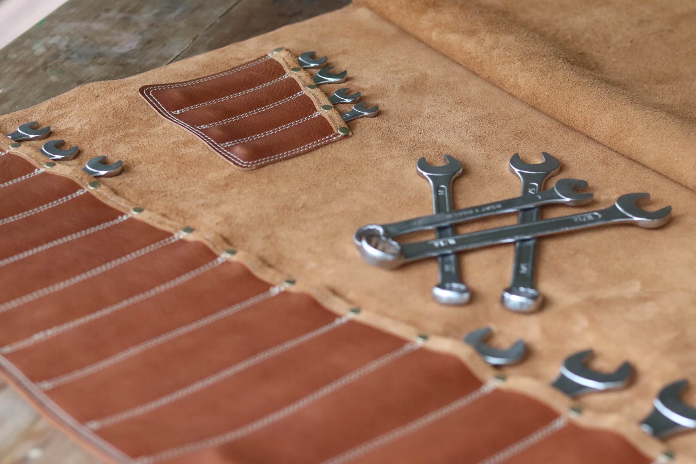 Handcrafted Spanner Leather Tool Roll | En Mina Leather